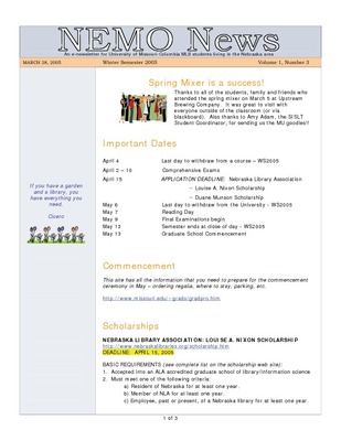 "NEMO News, Volume 1, Issue 3" by UNO Library Science Education