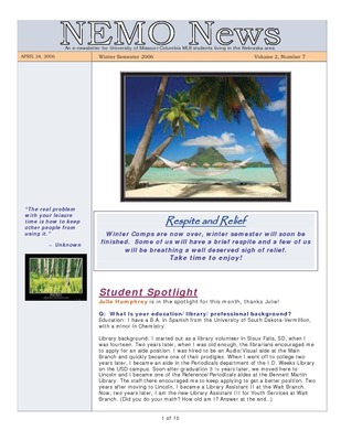 "NEMO News, Volume 2, Issue 7" by UNO Library Science Education